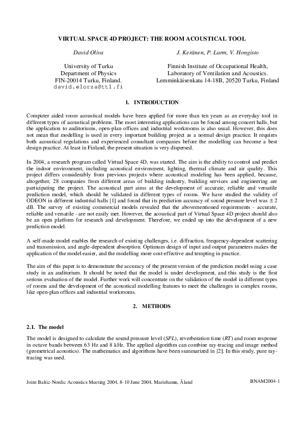 (PDF) Virtual Space 4D Project: The Room Acoustical Tool