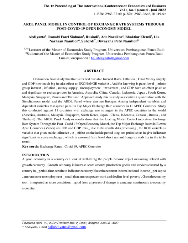 (PDF) Ardl Panel Model in Control of Exchange Rate Systems Through POST ...