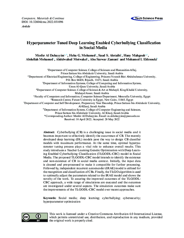 (PDF) Hyperparameter Tuned Deep Learning Enabled Cyberbullying Classification in Social Media
