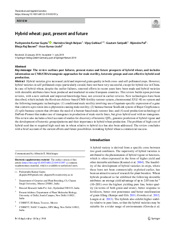 (PDF) Hybrid wheat: past, present and future