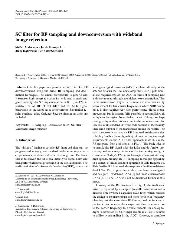 (PDF) SC filter for RF sampling and downconversion with wideband image ...
