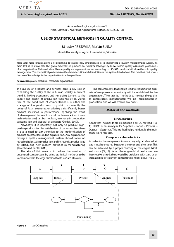 Pdf Use Of Statistical Methods In Quality Control