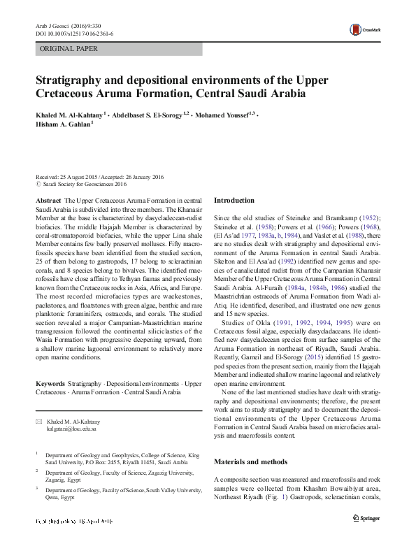 (PDF) Stratigraphy and depositional environments of the Upper ...