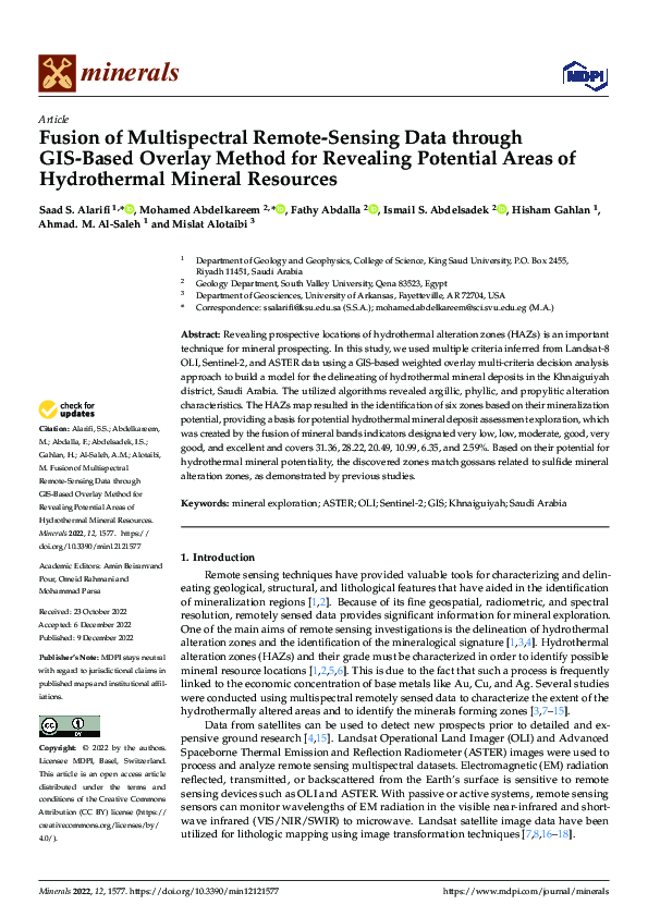 (PDF) Fusion of Multispectral Remote-Sensing Data through GIS-Based Overlay Method for Revealing ...