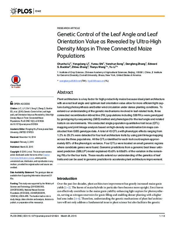 (PDF) Genetic control of the leaf angle and leaf orientation value as ...