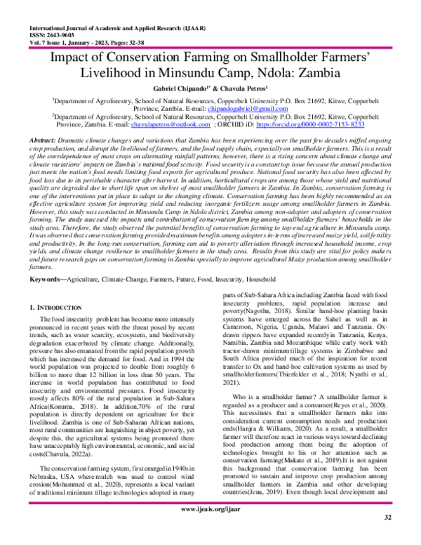 (PDF) Impact of Conservation Farming on Smallholder Farmers' Livelihood in Minsundu Camp, Ndola ...