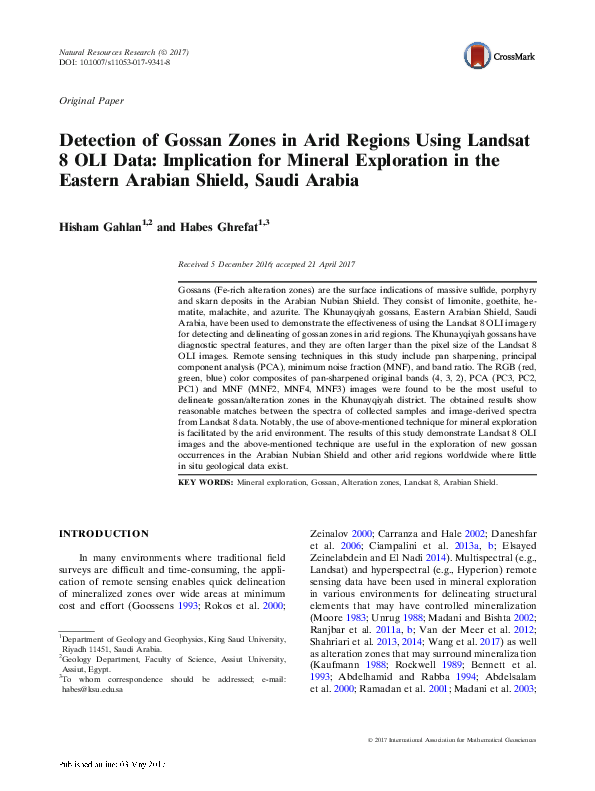 (PDF) Detection of Gossan Zones in Arid Regions Using Landsat 8 OLI ...