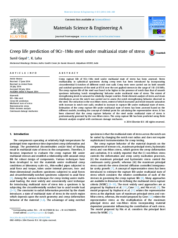 (PDF) Creep life prediction of 9Cr–1Mo steel under multiaxial state of ...