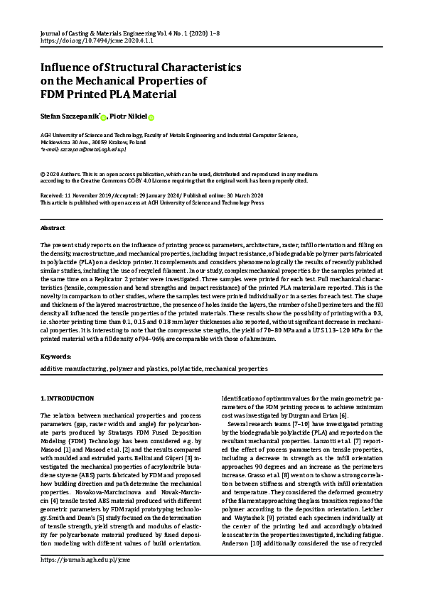 (PDF) Influence of Structural Characteristics on the Mechanical Properties of FDM Printed PLA ...