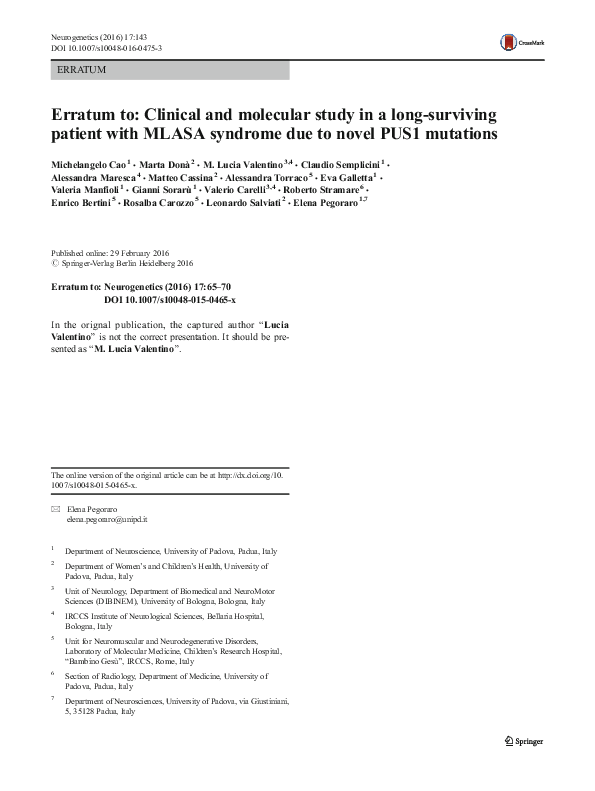 (PDF) Erratum to: Clinical and molecular study in a long-surviving ...