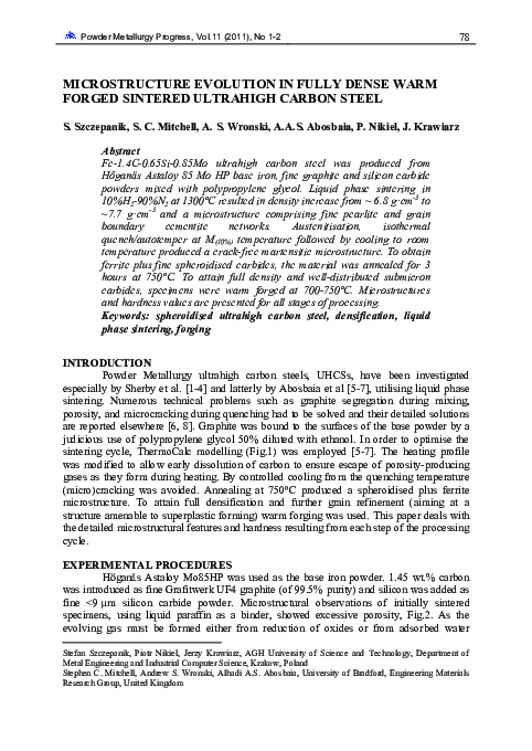 (PDF) Microstructure evolution in warm forged sintered ultrahigh carbon steel