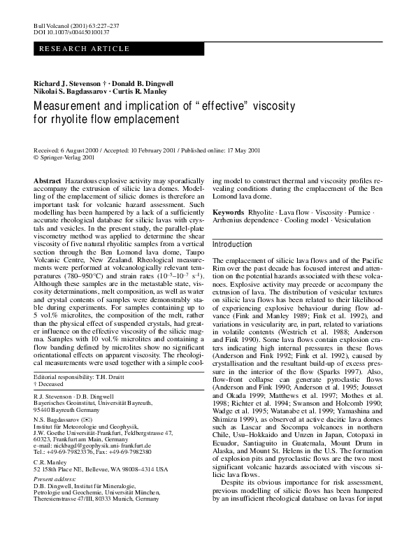 (PDF) Measurement and implication of "effective" viscosity for rhyolite ...