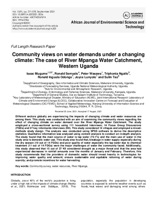 (PDF) Community views on water demands under a changing climate: The ...