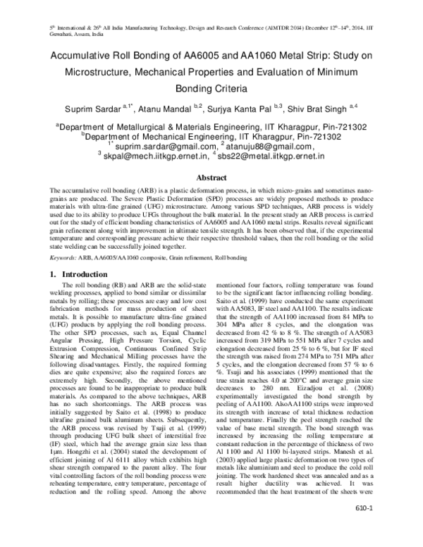 (PDF) Accumulative Roll Bonding of AA 6005 and AA 1060 Metal Strip : Study on Microstructure ...