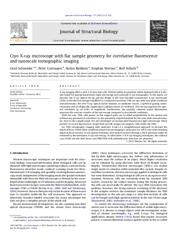 (PDF) Cryo X-ray microscope with flat sample geometry for correlative fluorescence and nanoscale ...