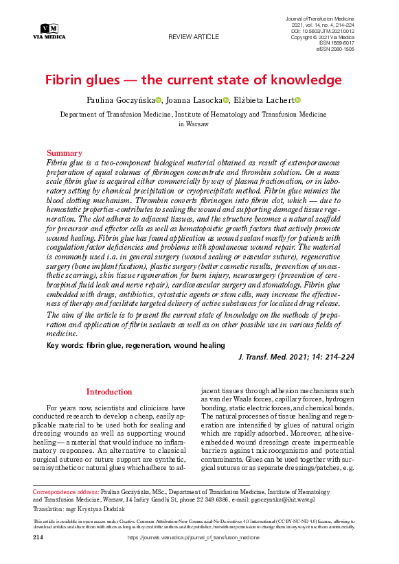 (PDF) Fibrin glues — the current state of knowledge