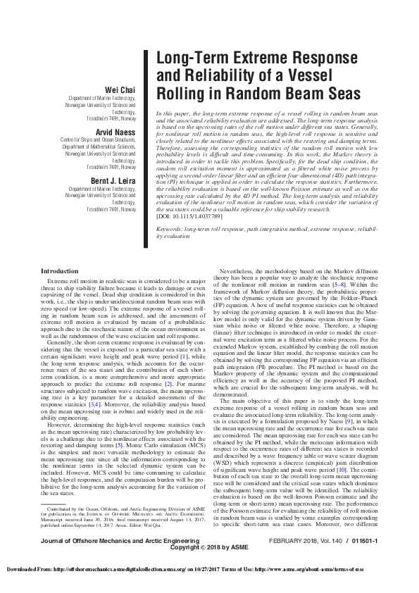(PDF) Long-Term Extreme Response and Reliability of a Vessel Rolling in ...