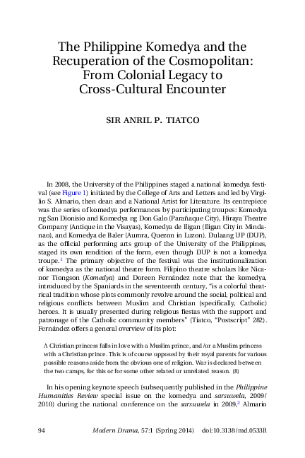 (PDF) The Philippine Komedya and the Recuperation of the Cosmopolitan ...