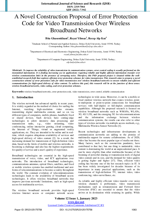 (PDF) Novel Error Protection Code for Reliable Video Transmission