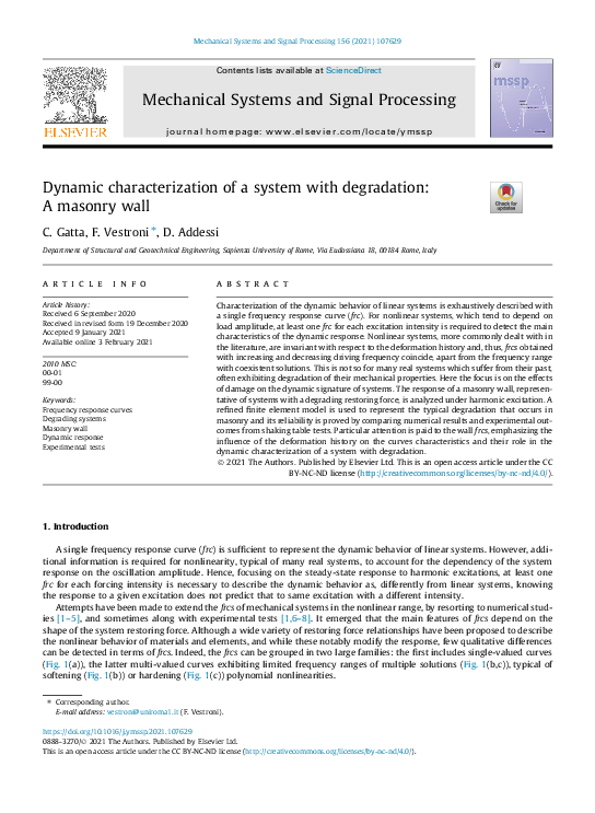 (PDF) Dynamic characterization of a system with degradation: A masonry wall