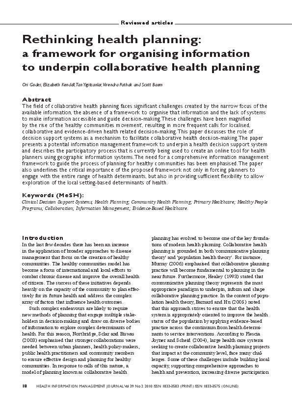 (PDF) Rethinking health planning: a framework for organising ...