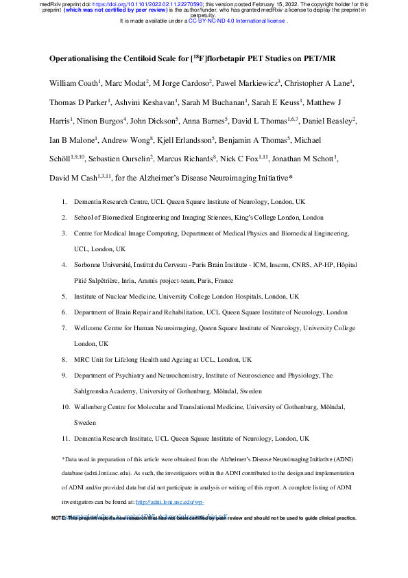 (PDF) Operationalising the Centiloid Scale for [18F]florbetapir PET ...