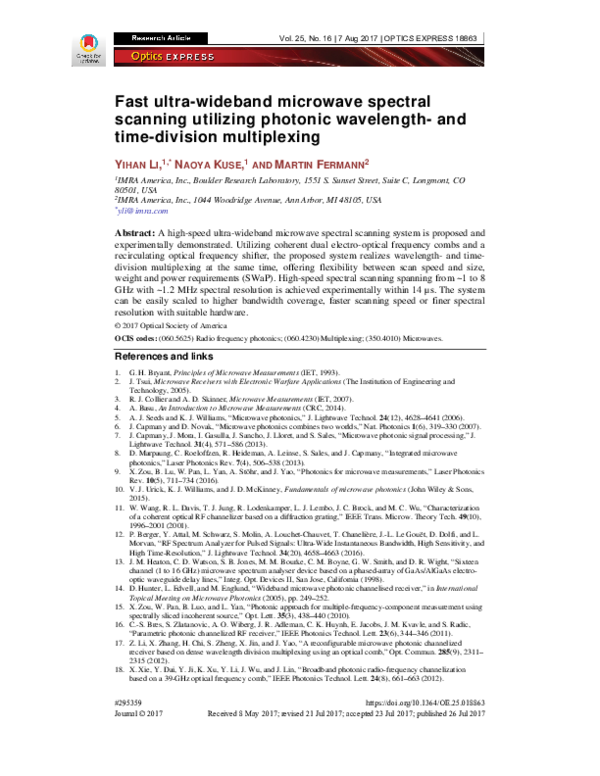 (PDF) Fast ultra-wideband microwave spectral scanning utilizing photonic wavelength- and time ...