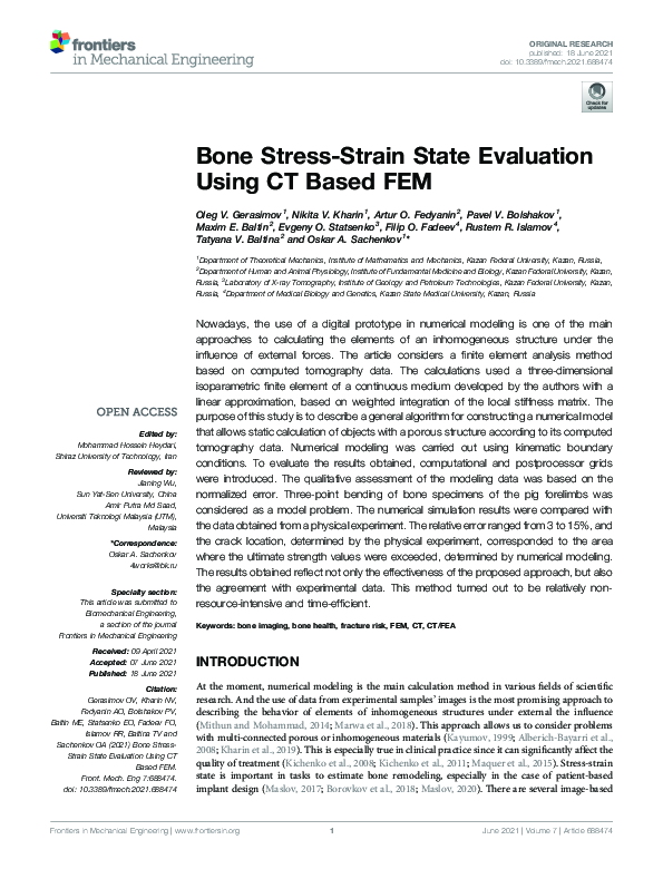 (PDF) Bone Stress-Strain State Evaluation Using CT Based FEM