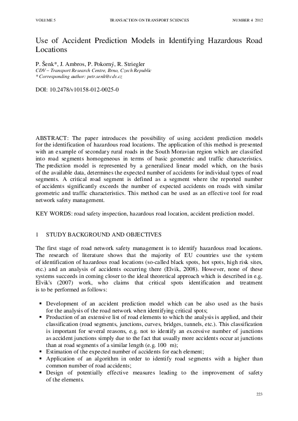 (PDF) Use of Accident Prediction Models in Identifying Hazardous Road ...