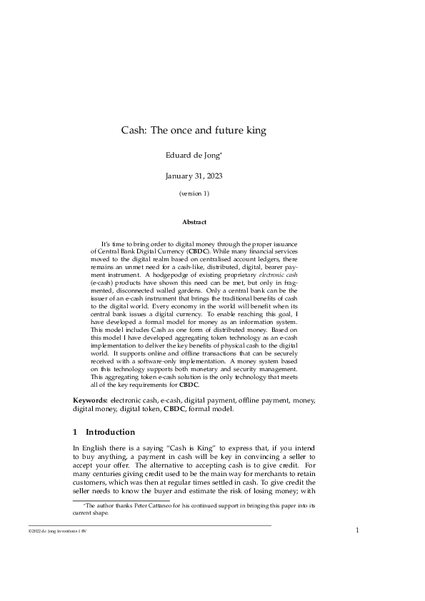 (PDF) Cash: The once and future king