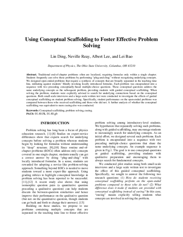 Pdf Using Conceptual Scaffolding To Foster Effective Problem Solving