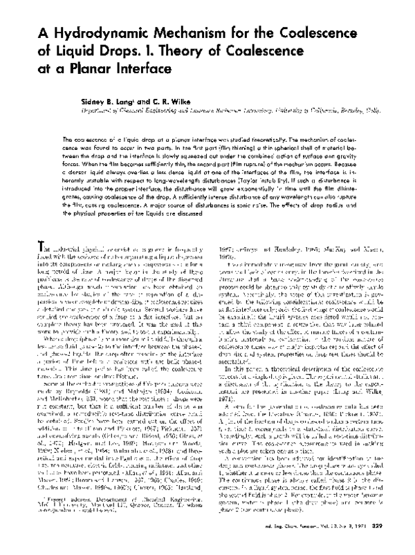 (PDF) A Hydrodynamic Mechanism for the Coalescence of Liquid Drops. I ...
