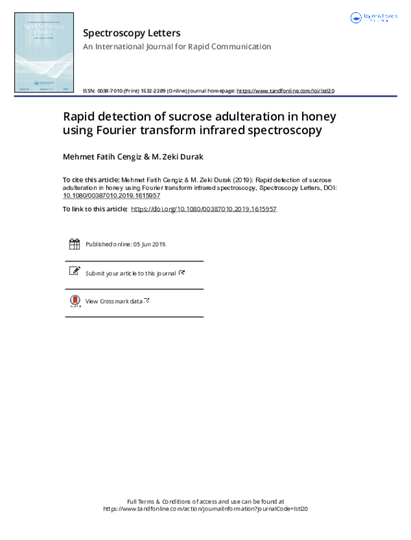 (PDF) Rapid detection of sucrose adulteration in honey using Fourier transform infrared spectroscopy