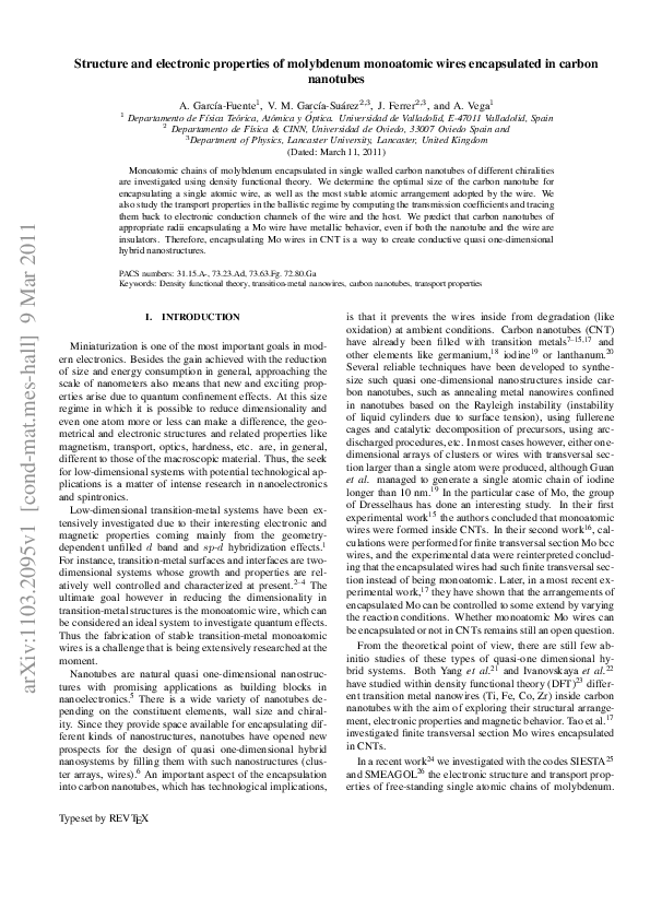 (PDF) Structure and electronic properties of molybdenum monatomic wires ...