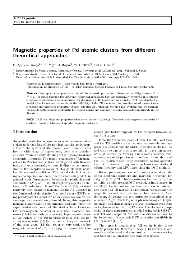 (PDF) Magnetic properties of Pd atomic clusters from different ...