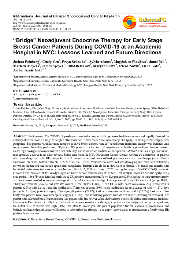 (PDF) “Bridge” Neoadjuvant Endocrine Therapy for Early Stage Breast ...