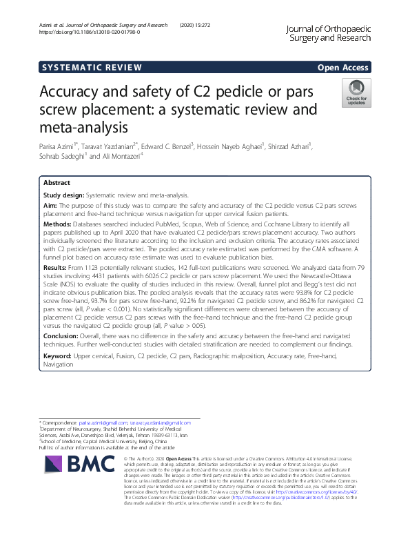 (PDF) Accuracy and safety of C2 pedicle or pars screw placement: a ...