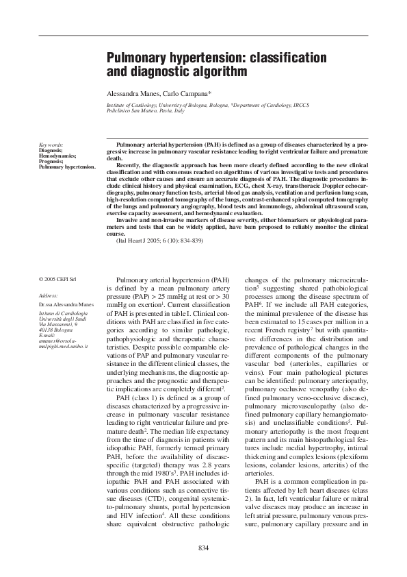 (PDF) Pulmonary hypertension: classification and diagnostic algorithm (PDF) Pulmonary hypertension: classification and diagnostic algorithm