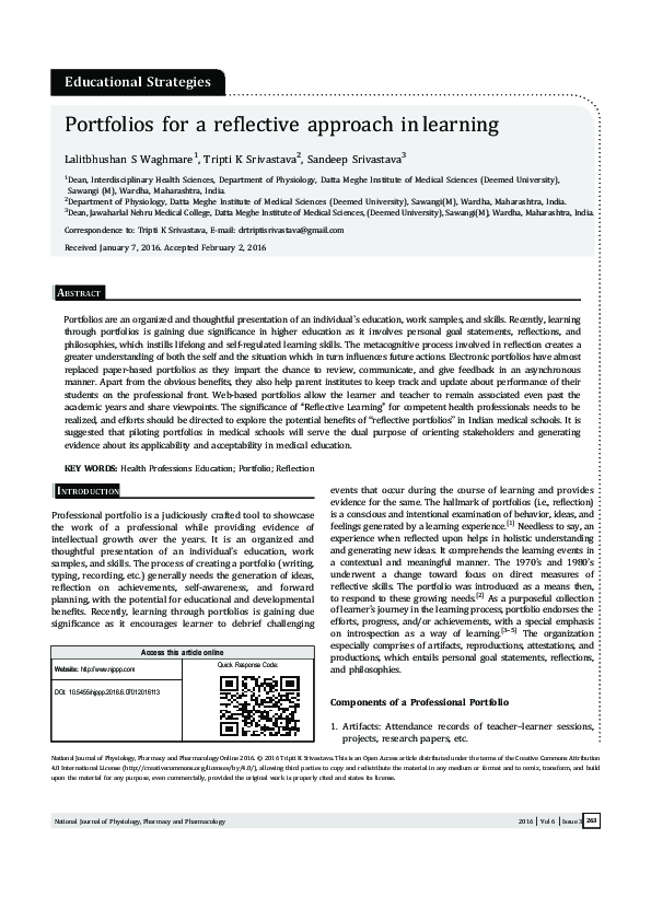 (PDF) Portfolios for a reflective approach in learning