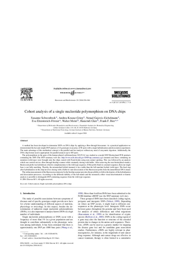 (PDF) Cohort analysis of a single nucleotide polymorphism on DNA chips