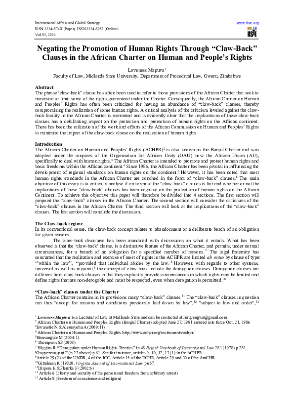 (PDF) Negating the Promotion of Human Rights Through “Claw-Back ...