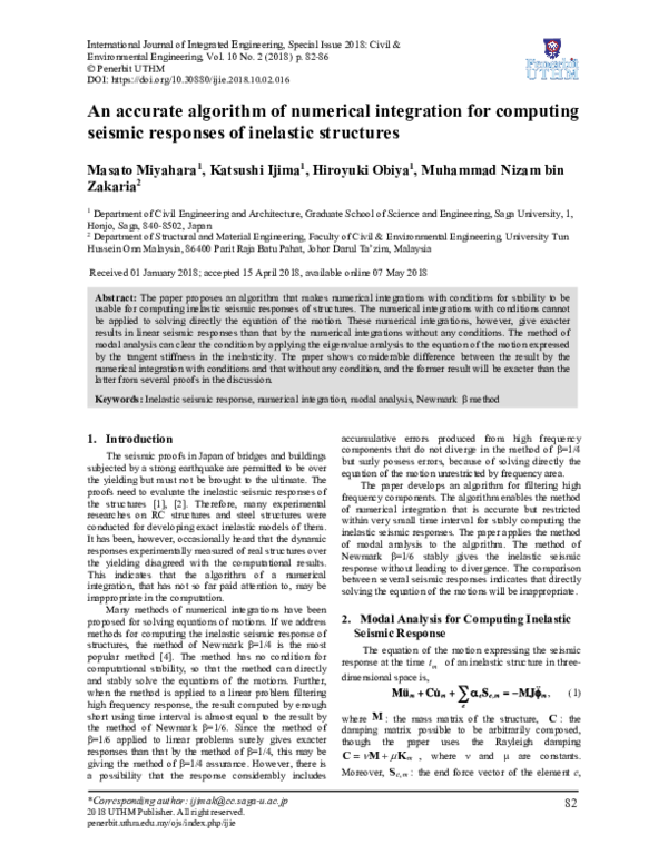 Pdf An Accurate Algorithm Of Numerical Integration For Computing Seismic Responses Of