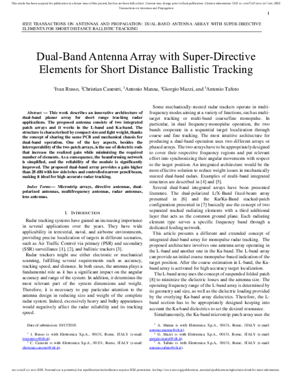 (PDF) Dual-Band Antenna Array With Superdirective Elements for Short-Distance Ballistic Tracking