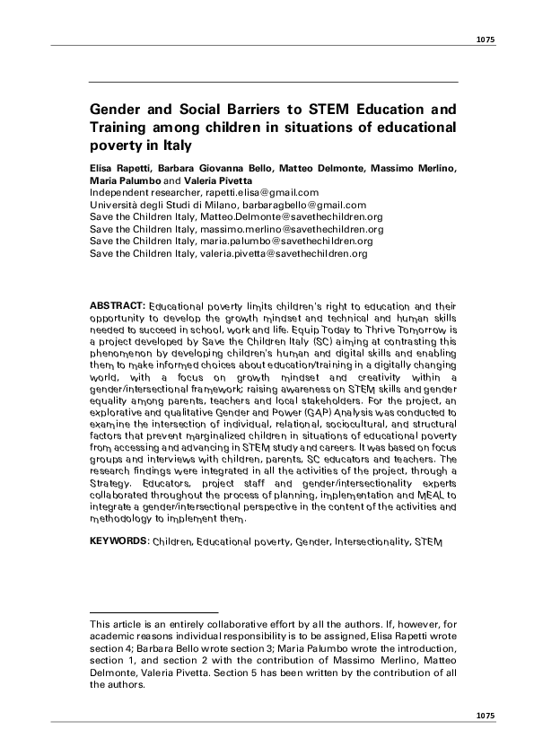 (PDF) Gender and Social Barriers to STEM Education and Training among ...