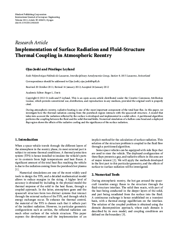 (PDF) Implementation of Surface Radiation and Fluid-Structure Thermal Coupling in Atmospheric ...