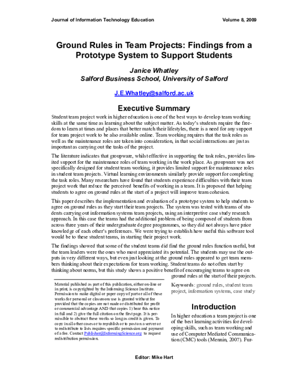 (PDF) Ground Rules in Team Projects: Findings from a Prototype System ...