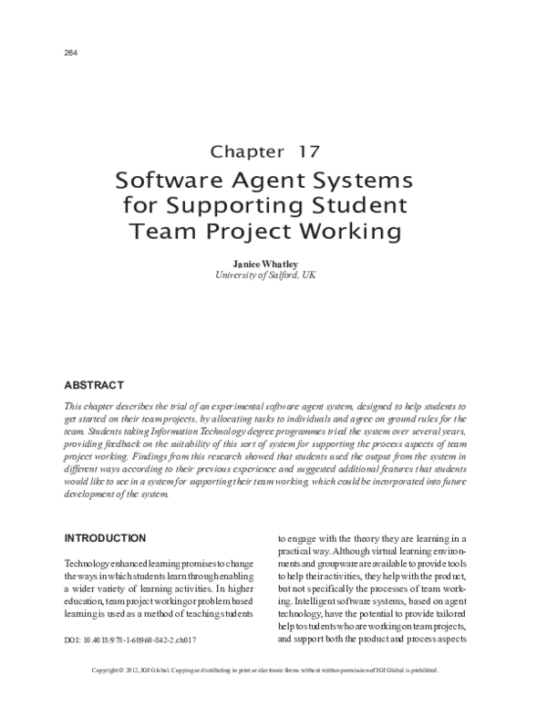 (PDF) Software Agent Systems for Supporting Student Team Project Working