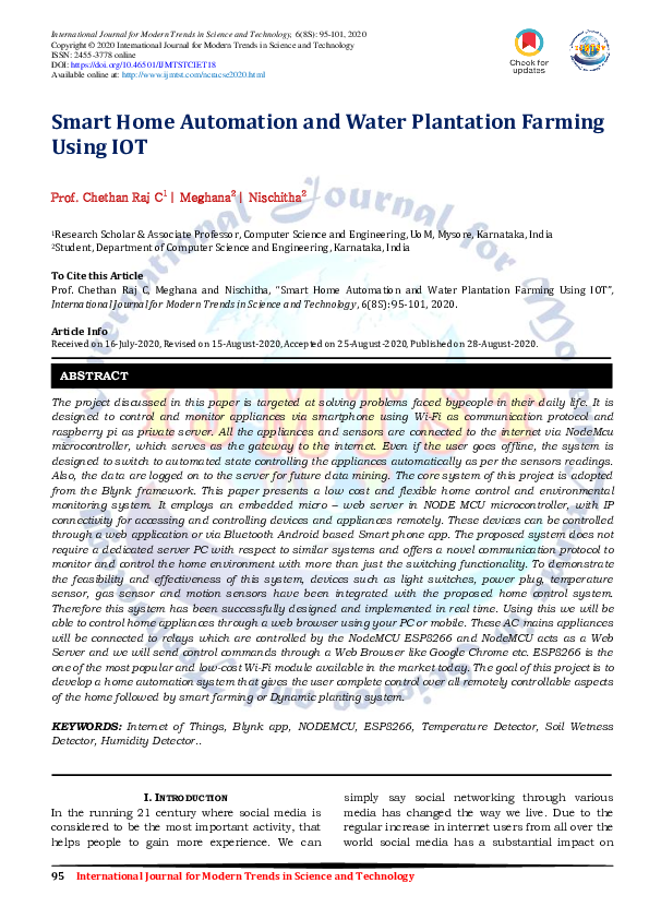 (PDF) Smart Home Automation and Water Plantation Farming Using IOT