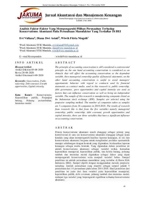 (PDF) Analisis Faktor-Faktor Yang Mempengaruhi Pilihan Perusaahan Terhadap Konservatisme ...
