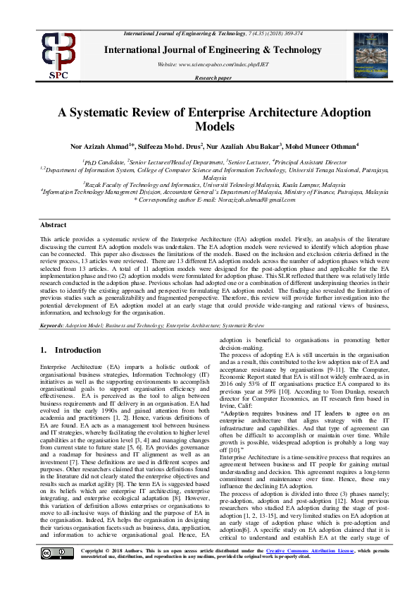 (PDF) A Systematic Review of Enterprise Architecture Assessment Models